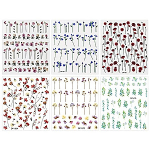 JMEOWIO 6 Sheets Spring Flower Nail Art Stickers Decals Self-Adhesive Pegatinas Uñas Summer Leaves Floral Nail Supplies Nail Art Design Decoration Accessories