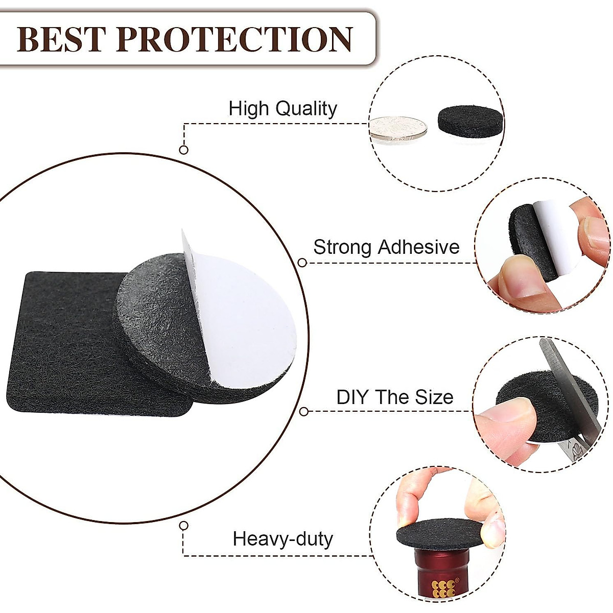 Felt Furniture Pads Self Adhesive -182 Pcs , Cuttable Anti Scratch Floor Protectors for Furniture Feet Chair Legs, Furniture Felt Pads for Hardwoods Floors, Black