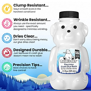 Bearly Art Precision Craft Glue 11fl oz Refill - Archival Acid Free - Dries Clear - Wrinkle Resistant - Flexible and Crack Resistant - Strong Hold Designed Tough - Made in USA