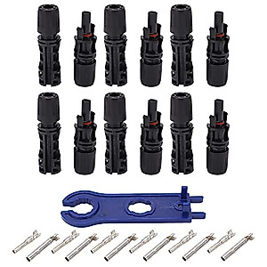 PV Connector, Copper Pins Tinned Solar Panel Cable Connector Waterproof 12pcs PPO Keyed for Industry (1500V-30A)