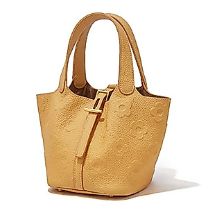 FOXLOVER Genuine Leather Mini Handbags for Women Tote Purses Women's Top Handle Bucket Bags(Yellow)