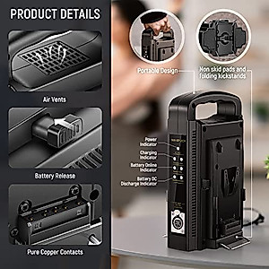 NEEWER V Mount Battery and Dual Channel Battery Charger Set with DC 16.5V Output, 2 Pack 14.52V/94.38Wh/6500mAh V Lock Battery Compatible with Digital Cinema Camera Camcorders