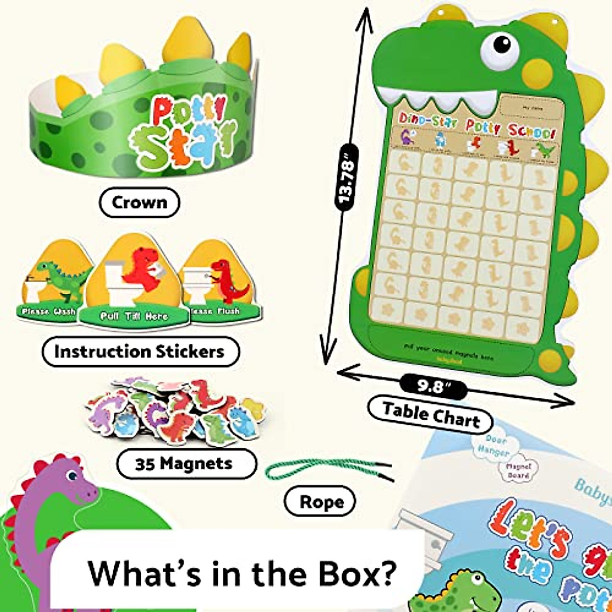 Potty Training Chart for Toddlers Boys & Girls - A Dinosaur Potty Chart with 35 Reusable Magnetic Dinosaur & Star Stickers for Kids Potty Training Reward, 3 Instruction Steps & Crown (Dinosaurs Theme)