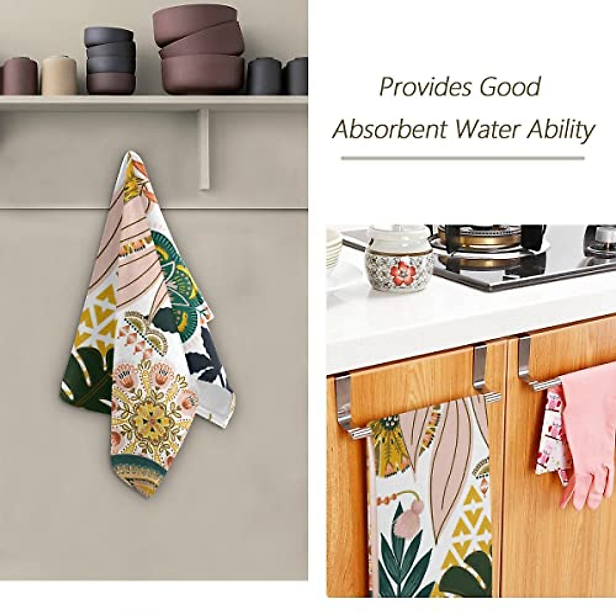 Boho Floral Hand Towels Set of 2 Tropical Leaves Fingertip Towels Soft Kitchen Dish Towel for Bathroom Laundry Room Spa Decor