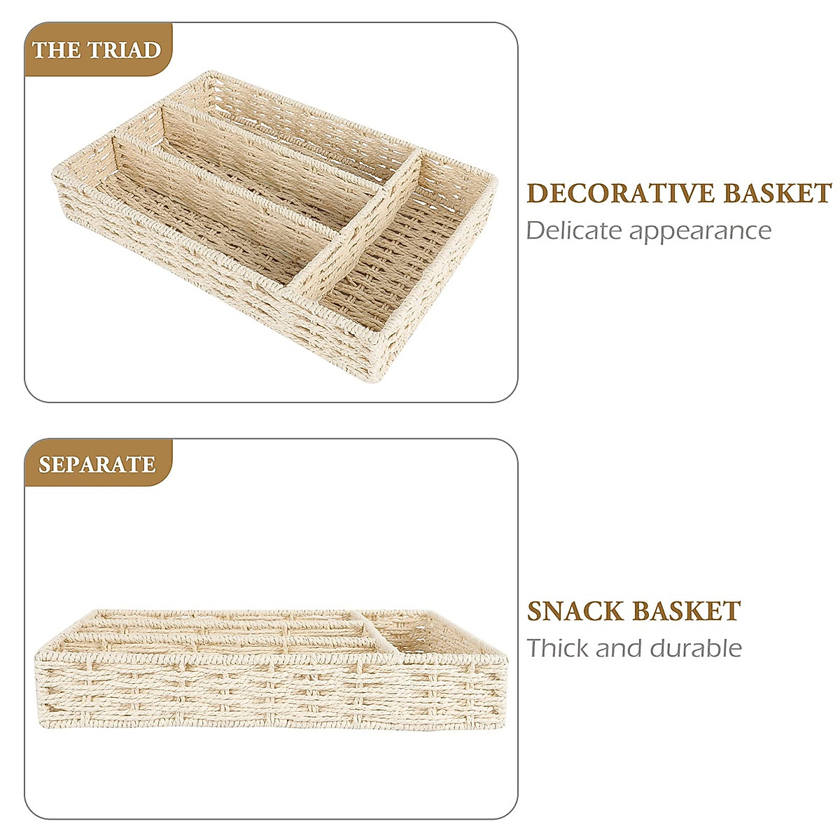 DOITOOL Kitchen Utensil Drawer Organizer with Dividers Rattan Flatware Basket Natural Wicker Serving Basket Flatware Cutlery Organiser Tray for Flatware and Kitchen Utensils