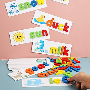 MoinKidz See & Spell Matching Letter Toy Learning Educational Toys for 3 4 5 6 Years Old Boys and Girls Preschool Learning Activities Shape & Color Recognition Game CVC Word Builders for Kids