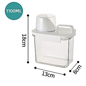 QXPDD Airtight Laundry Detergent Dispenser with Measuring Cup, Clear Laundry Powder Detergent Storage Box, Washing Powder Container Storage Bucket Detergent Box,1100ML