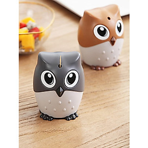 Hyever Pop-Up Toothpick Holder Automatic Toothpick Dispenser Cute Owl Design Toothpick Holder Funny for Table, Restaurant, Kitchen and Party (Dark Grey)