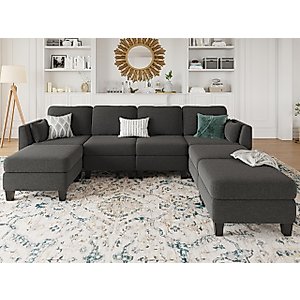 Huatean Home Modular Sectional Sofa, Convertible U Shaped Sofa Couch with High Density Memory Foam, 7 Seat Comfy Modular Sofa Couch for Living Room, Modern U Shaped Sectional Sofa, Dark Grey