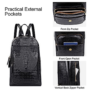 PIJUSHI Womens Genuine Leather Backpack Purse for Women Crocodile Leather Backpack (66512 Black Croco)