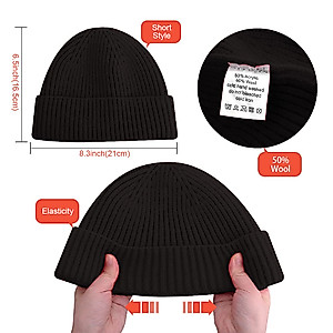 3 Pieces Short Fisherman Beanie for Men Women, Swag Wool Knit Cuff Trawler Skullcap,Winter Warm Hats