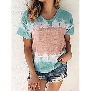 Aniywn Plus Size T-Shirt,Women Summer Casual O-Neck Short Sleeve Printing Patchwork Tunic Tops Basic Shirts Sky Blue