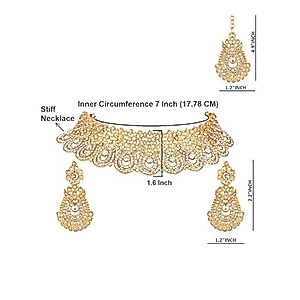 Efulgenz Crystal Rhinestone Choker Necklace Earrings Maang Tikka Head Chain Wedding Indian Jewelry Set for Women gold
