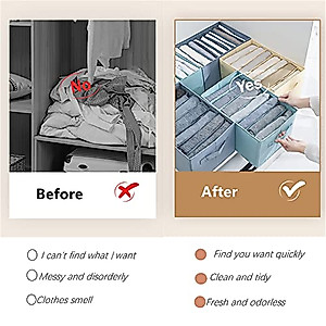 MAIYA TOWN Wardrobe Clothes Organizer for Folded Clothes with Handle, Jeans Sweater Organizer for Closet Drawer Organizers for Clothing Pants T-shirt Kids Clothes (7 Grids Blue), Grey (BAC12)