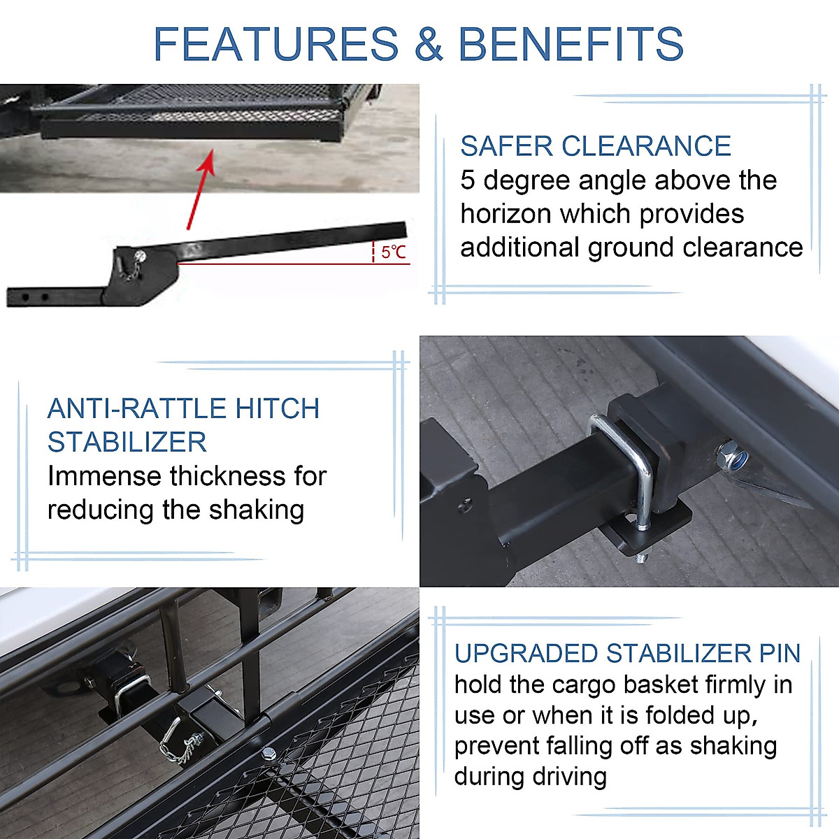 JDMSPEED Hitch Mount Cargo Carrier Car Storage Hitch 400 Lbs 60" x 24" x 14.4" Folding Vehicle Cargo Rack Rear Luggage Basket Fits 2" Receiver Stabilizer for Car SUV,Trailer,Pickup Truck