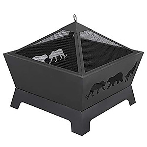 HANGKAI 26" Extra Deep Fire Pit Backyard Patio Garden Stove Wood Burning Fireplace w/Long Fire Poker,Mesh Lid,Rain Cover