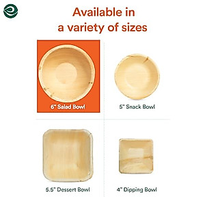 ECO SOUL 100% Compostable Large 6 Inch 16 Oz Palm Leaf Bowls [20-Pack] Disposable Dessert Bamboo Style I Heavy Duty Eco-Friendly Sturdy Bowl Biodegradable Eco