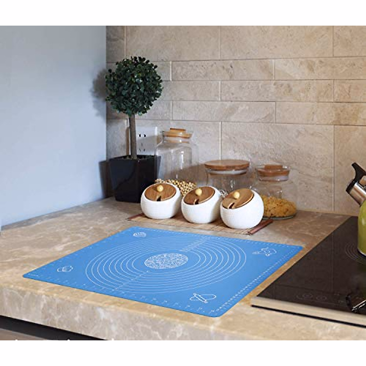 Silicone Baking Mat for Pastry Rolling Dough with Measurements,19.7" x 15.7" BPA Free Non stick and Non Slip Blue Table Sheet Baking Supplies for Bake Pizza Cake