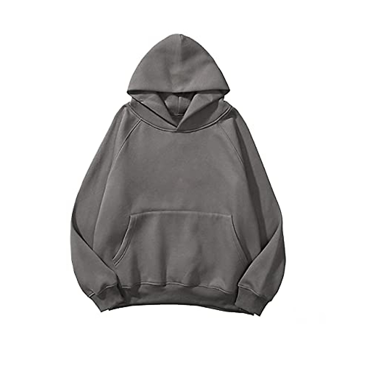 Lauweion Women Solid Basic Fleece Letter Loose Hoodie Sweatshirt Long Sleeve Kangaroo Pocket Drop Shoulder Pullovers Top Dark Grey