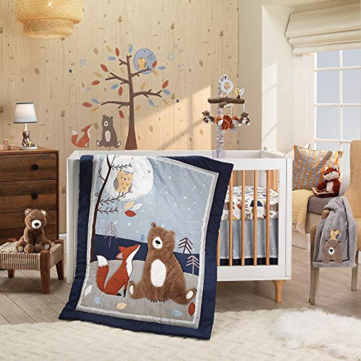 Lambs & Ivy Sierra Sky Blue/Brown Bear Nursery Lamp with Shade & Bulb