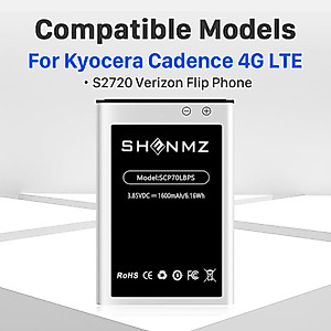 SCP-70LBPS Battery, Upgraded[1600mAh] Super High Capacity New 0 Cycle Replacement Battery for Kyocera Cadence 4G LTE S2720 Verizon Flip Phone Li-ion Battery