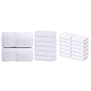 Infinitee Xclusives Premium White Bath Sheets – Pack of 2, 35x70 Inches Large Bath Sheet Towel + Hand Towels - Pack of 6 + Washcloths Set – Pack of 12