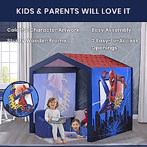 Marvel Spider-Man Indoor Playhouse with Fabric Tent for Boys and Girls by Delta Children, Great Sleep or Play Area for Kids - Fits Toddler Bed, Greenguard Gold Certified