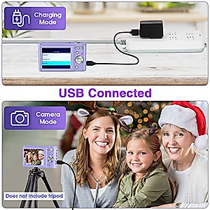 Digital Camera, Nsoela 4K FHD 48MP Kids Camera with 32 GB Card, Compact Point and Shoot Camera, 2.8" LCD Screen,16X Digital Zoom, Portable Mini Kids Camera for Teens,Students,Children (Purple)