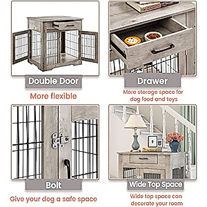 Fegherug Dog Crate Furniture for Small Dogs, Wooden Dog Kennel End Table with Drawer, Dog House Indoor Use, Chew-Proof, Casual Home Wooden Pet Crate, Indoor Pet Crate Side Table