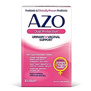 AZO Dual Protection | Urinary + Vaginal Support* | Prebiotic Plus Clinically Proven Women's Probiotic | Starts Working Within 24 Hours | Non-GMO | 30 Count