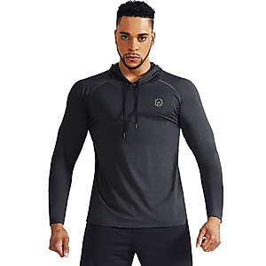 NELEUS Men's 3 Pack Dry Fit Running Shirt Long Sleeve Workout Athletic Shirts with Hoods,5071 Dark Grey,Red,Light Green,US 2XL,EU 3XL