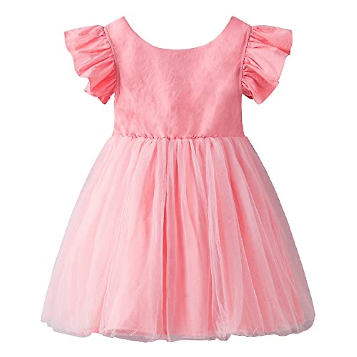 LYXIOF Toddler Baby Girl Tutu Tulle Dress Cotton Linen Ruffle Back Bowknot Princess Party Dresses Pink 90CM