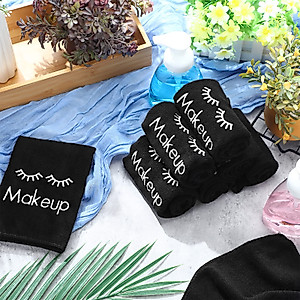 Jadive 20 Pcs Makeup Towels Black 13 x 13 Inches Microfiber Makeup Washcloths Women Makeup Remover Towels Cloth Pads Reusable Face Towels Cleansing Cloth Absorbent Wash Cloth (Cute Style)