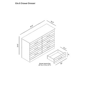 Galano Elis Wooden 6 Drawer Dresser for Bedroom with Interlock, Modern Storage Chest Dresser for Nursery and Children, Wide Closet for Kids Room, 47.2" W x 15.8" D x 31.5" H, Dusty Grey Oak