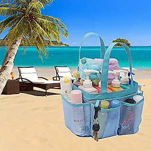 Darunyar Mesh Shower Caddy Tote for College Dorm Room Essentials, Hanging Large Portable Shower Tote Bag Toiletry Organizer with Key Hook for Bathroom Accessories(blue)