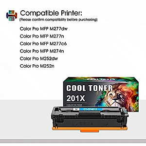 Cool Toner Compatible Toner Cartridge Replacement for HP 201X 201A CF400X CF400A Color Pro MFP M277dw M252dw M277c6 M277n M252n M277 M252 Toner Printer Ink (Black Cyan Yellow Magenta, 4-Pack)