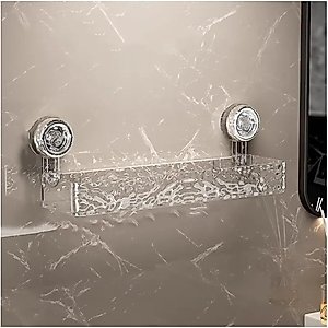 GINTBN No Drill Clear Wall Caddy, Removable Multifunctional Triangle & Rectangle Storage, Light Luxury Style Glacier Pattern Suction Cup Shelf, Shower Shelves Shower Shelf, white1