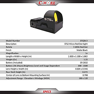 C-MORE Systems STS2 Super Bright 3 MOA Red Dot Sight, Black