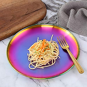 Plate and Bowl Sets, Stainless Steel Rainbow Dishes Bowls Mugs Kitchen Dinnerware Set Service for 4 (Rainbow, 9 inch plate/5.1 inch bowl/cups)