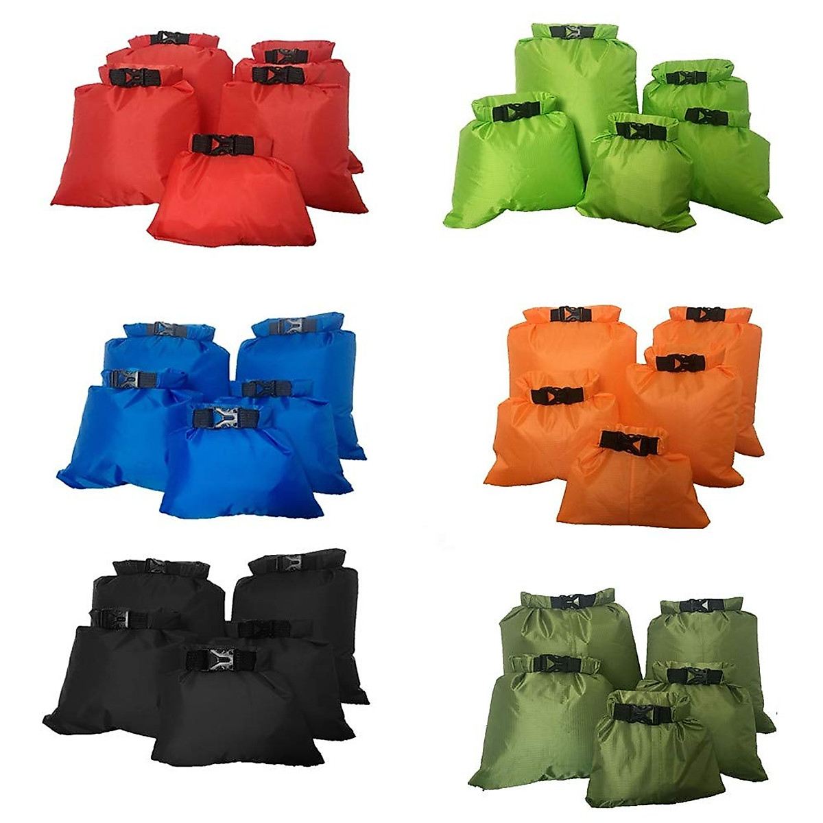 Homebeast 5 Pack Safe & Dry Bag with Water Resistant, Ultralight 1.5L-6L Dry Sack Packing Waterproof Storage Bags for Kayaking, Camping, Boating, Floating and Outdoor Surviva (Army Green)