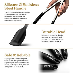 Silicone Kitchen Utensils Set & Holder: Cooking Utensils Set - Kitchen Essentials for New Home & 1st Apartment- Silicone Spatula Set, Cooking Spoons for Nonstick Cookware (Silicone, Black)