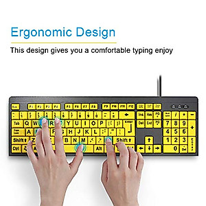 BOOGIIO Large Print Computer Keyboard, Wired USB High Contrast Keyboard with Oversized Print Letters for Visually Impaired Low Vision Individuals (Yellow+Black)
