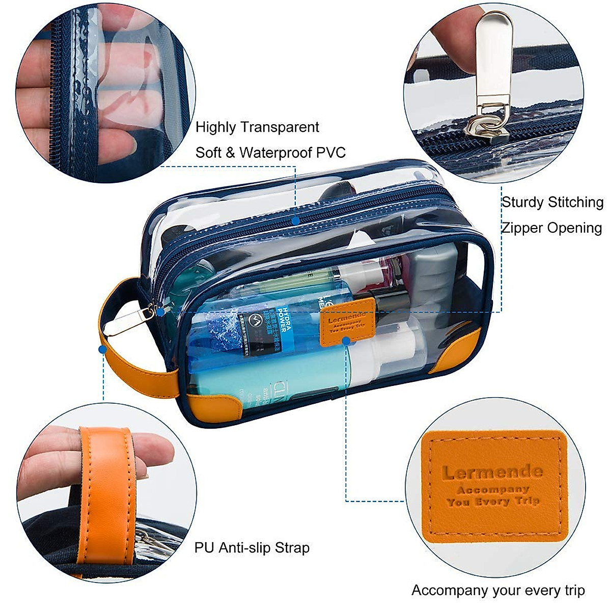 Lermende Toiletry Bag for Men and Women, Mens Toiletry Bag for Traveling.Clear Shaving Dopp Kit for Men Travel Toiletry Bag Unisex Bathroom Travel Bag for Toiletries(Blue)
