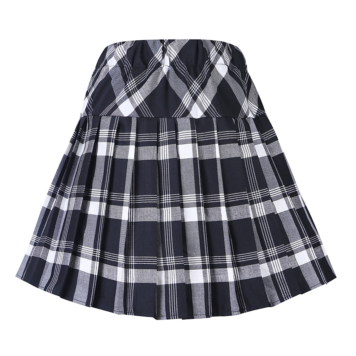 Women's Elastic Waist Plaid Pleated Skirt Tartan Skater School Uniform Mini Skirts (Large, Series 1 White)