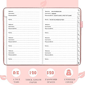 ZICPERY Password Book with Alphabetical Tabs - Premium Leatherette Hardcover Internet Password Keeper Logbook - Untitled Medium Size Password Notebook & Organizer for Home or Office (Rose Gold)
