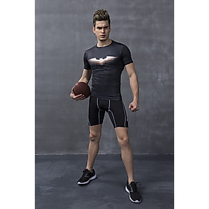 Red Plume Men's Compression Fitness Shirt,Bat Printing Sports Wicking T-Shirt (XXL) Black