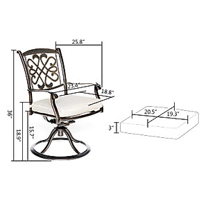 CASUAL WORLD Aluminum Patio Swivel Dining Chairs Set of 2, All-Weather Outdoor Gentle Rocker Chairs Bistro Chairs with 4 Seat Cushions for Garden Backyard Poolside, Beige & Light Blue