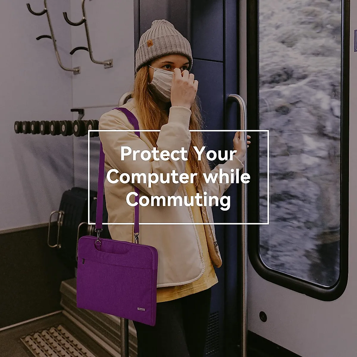 Voova 17 17.3 Inch Laptop Sleeve Case, Slim Women Men Shoulder Hand Bag Compatible with Razer Blade Pro 17, Lenovo Dell Asus Acer HP Notebook Messenger Briefcase with Strap, Waterproof, Purple