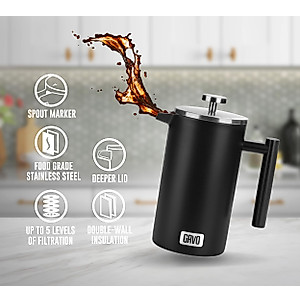 French Press Coffee Maker 34oz - set of 2 Double-Wall Insulate Glass 12oz - Tea Press Insulated Stainless Stainless French Press - 2 Extra Filters - Black Coffee Press