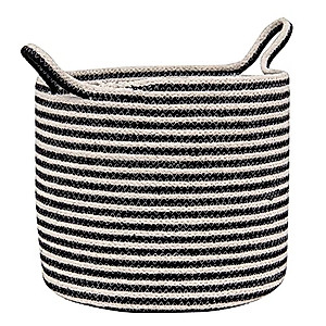 Super Area Rugs Farmhouse Plant Basket/Planter Multi Purpose Open Top Bin with Handles, Cotton Rope Basket, 8-inch, 10-inch and 12-inch Black & White